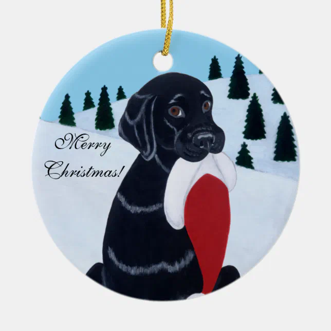 Personalized Black Lab Christmas Santa Hat Ceramic Ornament | Zazzle