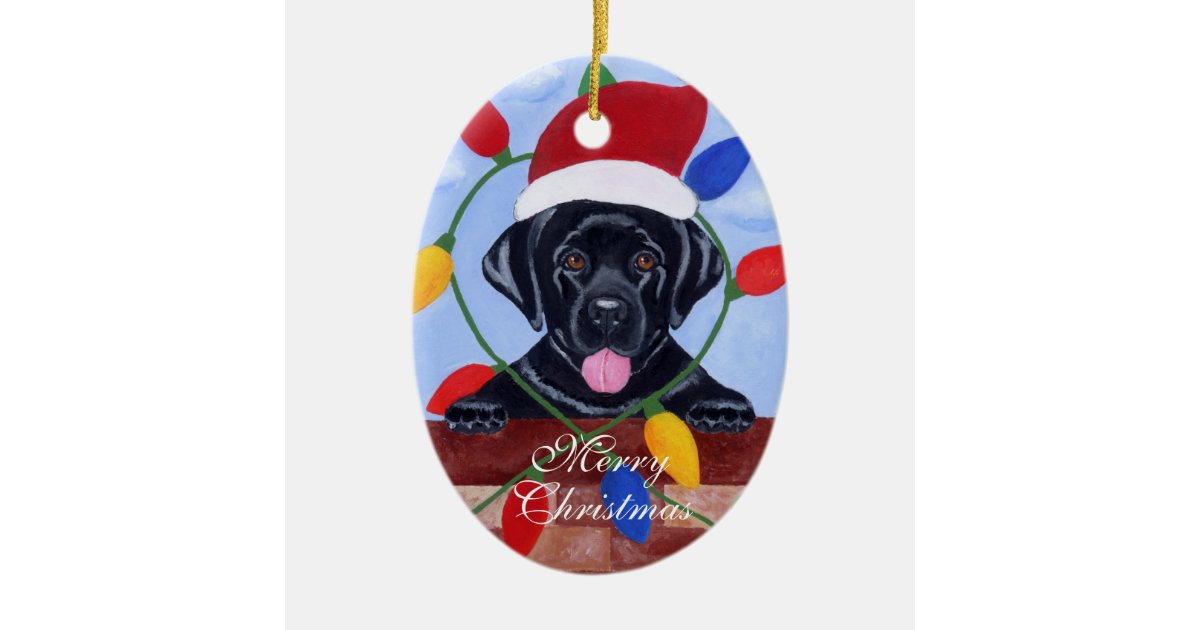 Personalized Black Lab Puppy Christmas Ceramic Ornament | Zazzle