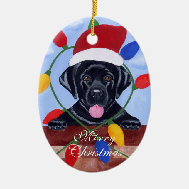 Personalized Black Lab Puppy Christmas Ceramic Ornament | Zazzle