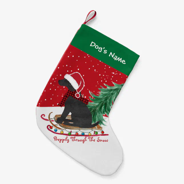 Personalized Black Lab Xmas Sled Red Small Christmas Stocking | Zazzle