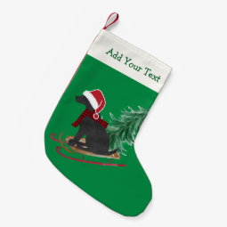 Personalized Black Lab Xmas Sled Small Christmas Stocking | Zazzle