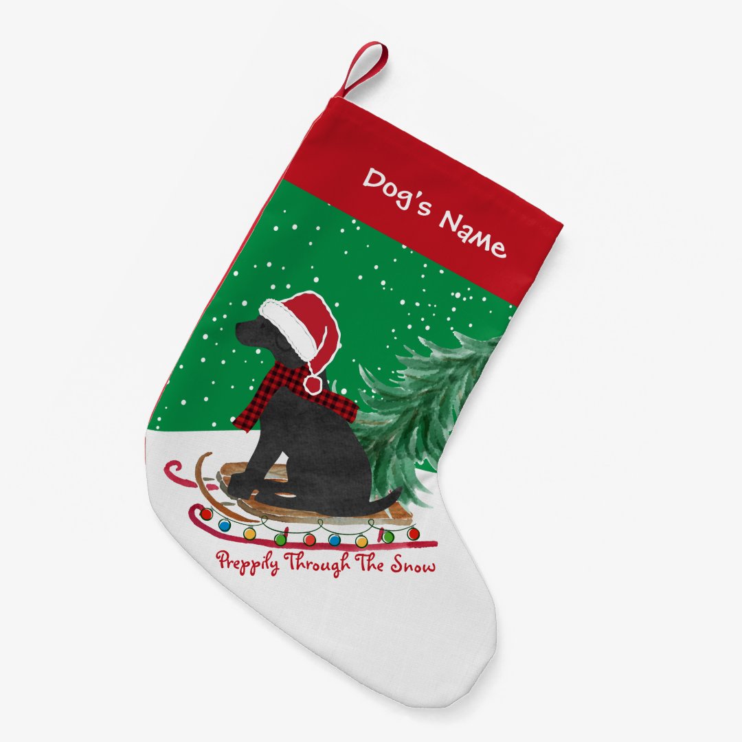 Personalized Black Lab Xmas Sled Small Christmas Stocking | Zazzle