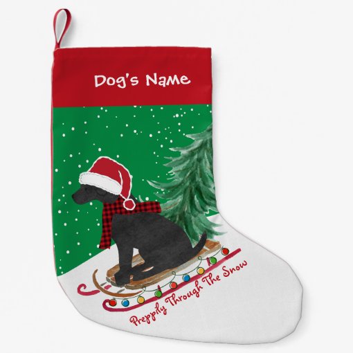 Personalized Black Lab Xmas Sled Small Christmas Stocking | Zazzle