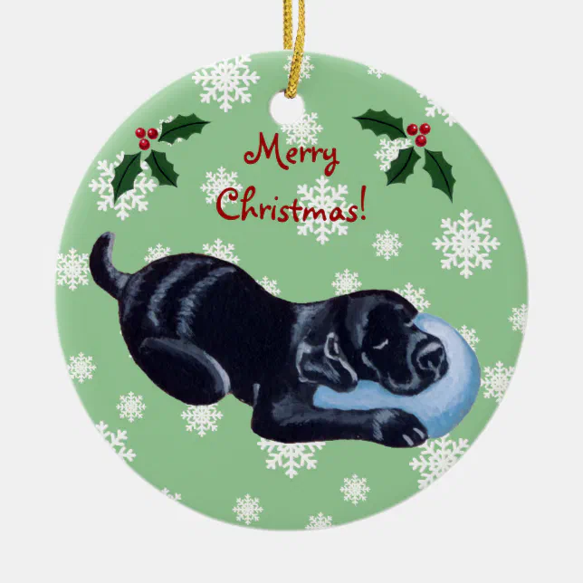 Personalized Black Labrador Christmas Ceramic Ornament | Zazzle