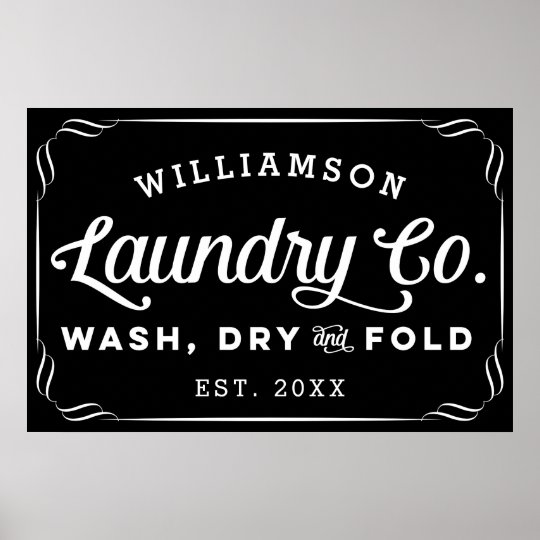 Personalized Black Laundry Wash Dry Fold Sign | Zazzle.com