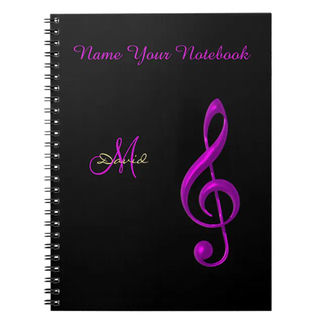 Personalized Black Light Music Clef Notebook | Zazzle