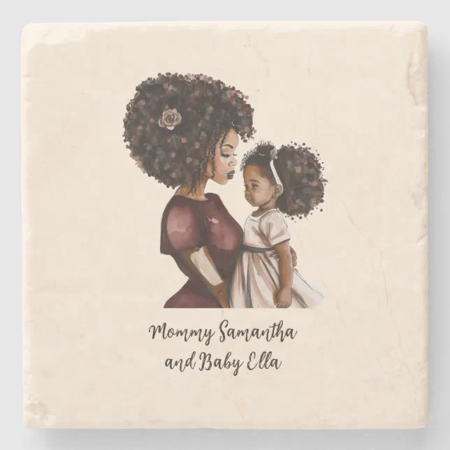 Personalized Black Mom and Daughter (3) Stone Coaster | Zazzle