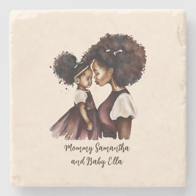 Personalized Black Mom and Daughter (5) Stone Coaster | Zazzle