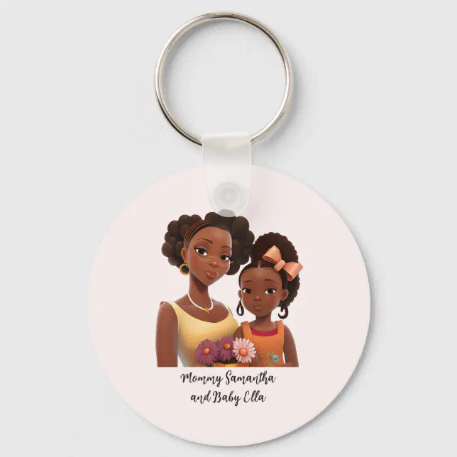 Personalized Black Mom and Daughter (7) Keychain | Zazzle