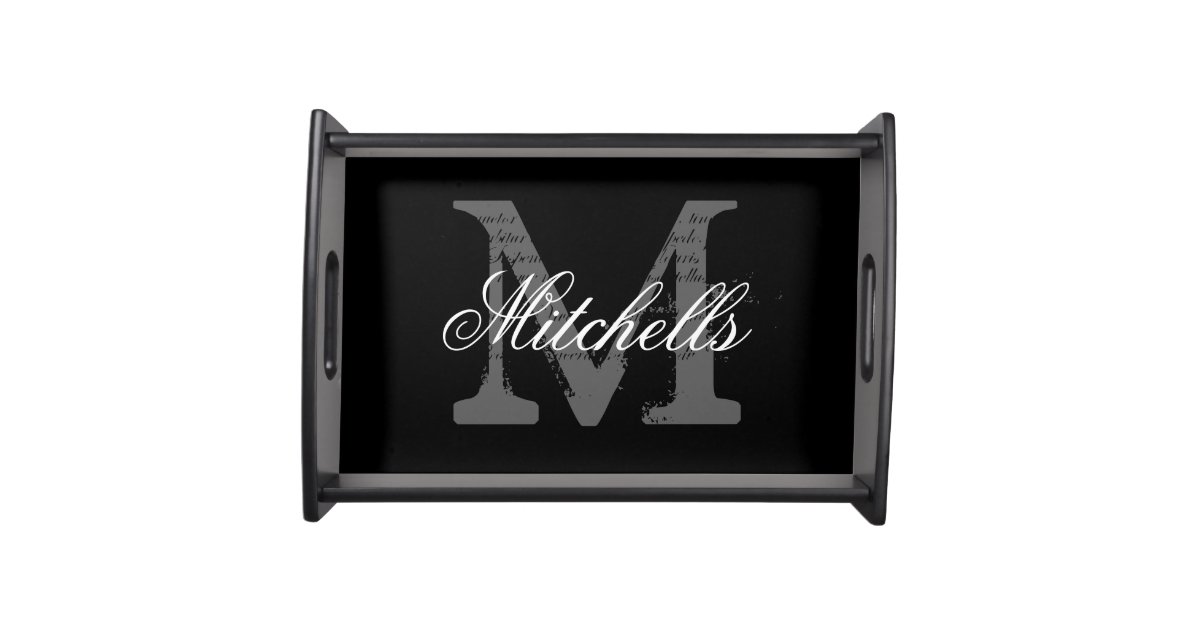 Personalized black name monogram serving trays | Zazzle