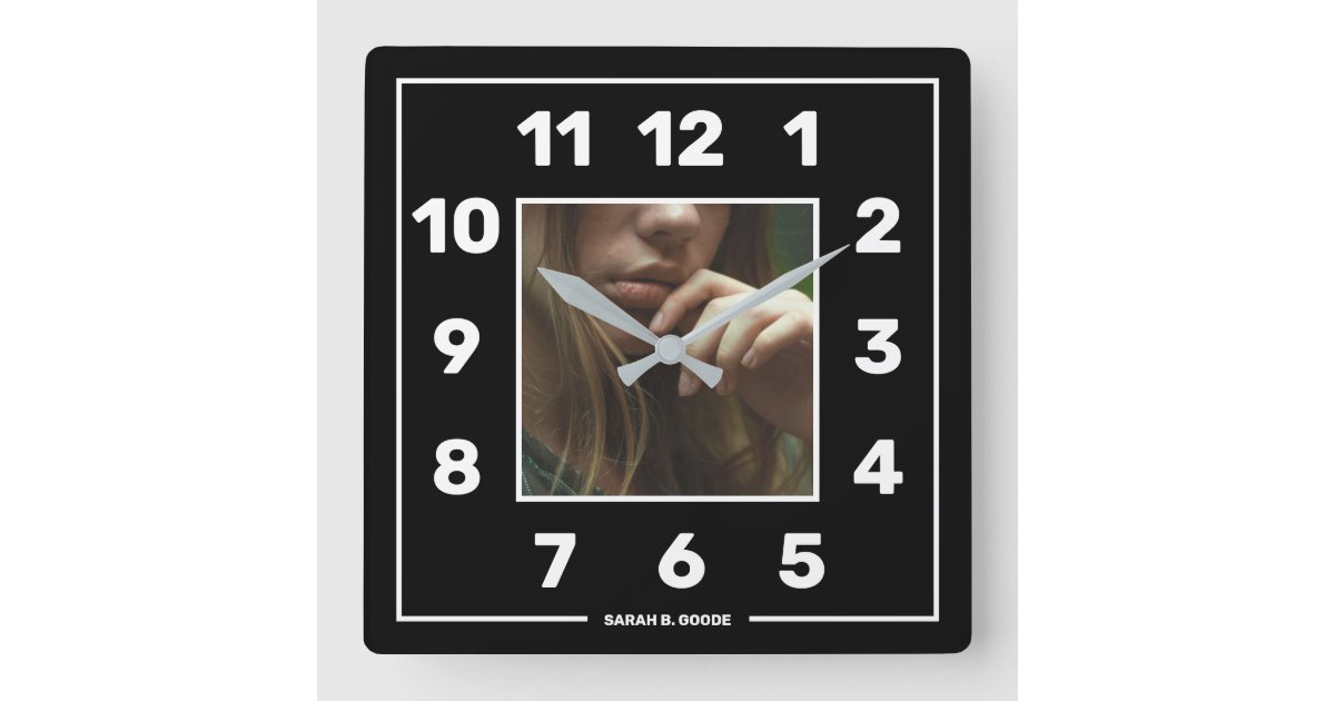 Personalized Black Photo Square Wall Clock | Zazzle