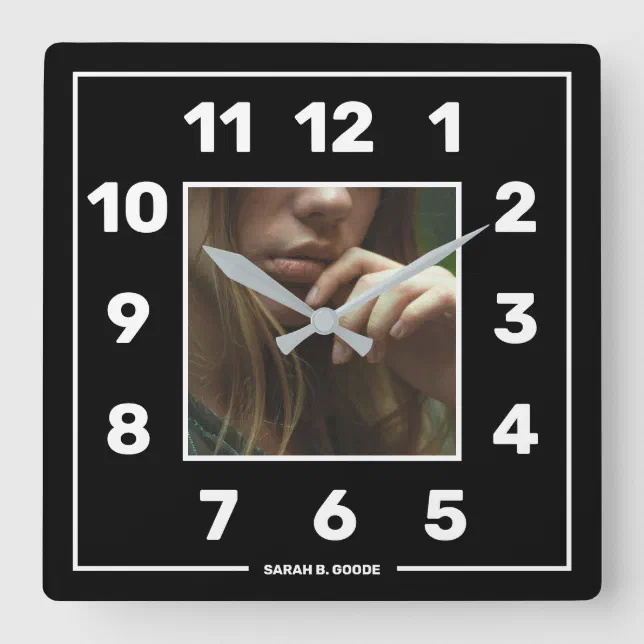 Personalized Black Photo Square Wall Clock | Zazzle