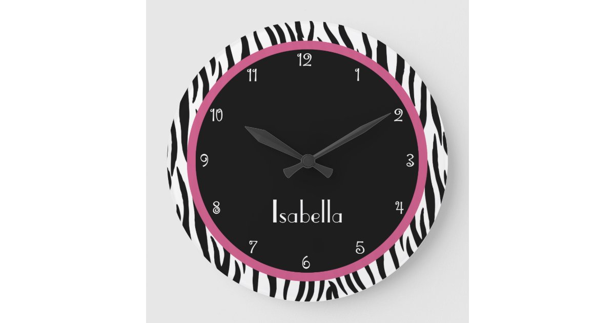 Personalized Black, Pink and Zebra Print Clock | Zazzle