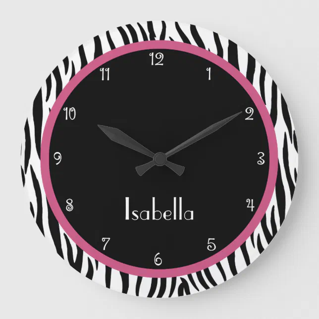 Personalized Black, Pink and Zebra Print Clock | Zazzle