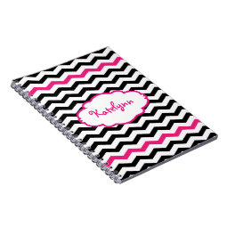 Personalized Black Pink Chevron Spiral Notebook | Zazzle