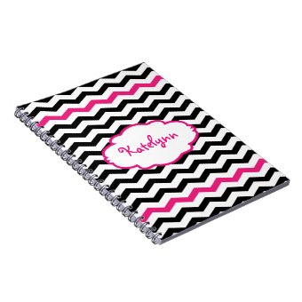 Personalized Black Pink Chevron Spiral Notebook | Zazzle