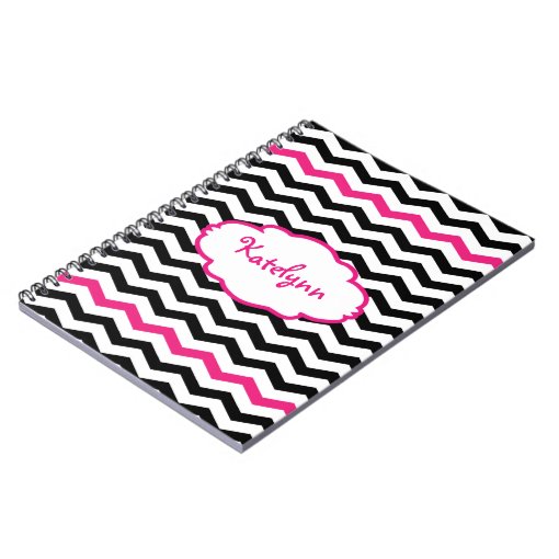Personalized Black Pink Chevron Spiral Notebook | Zazzle