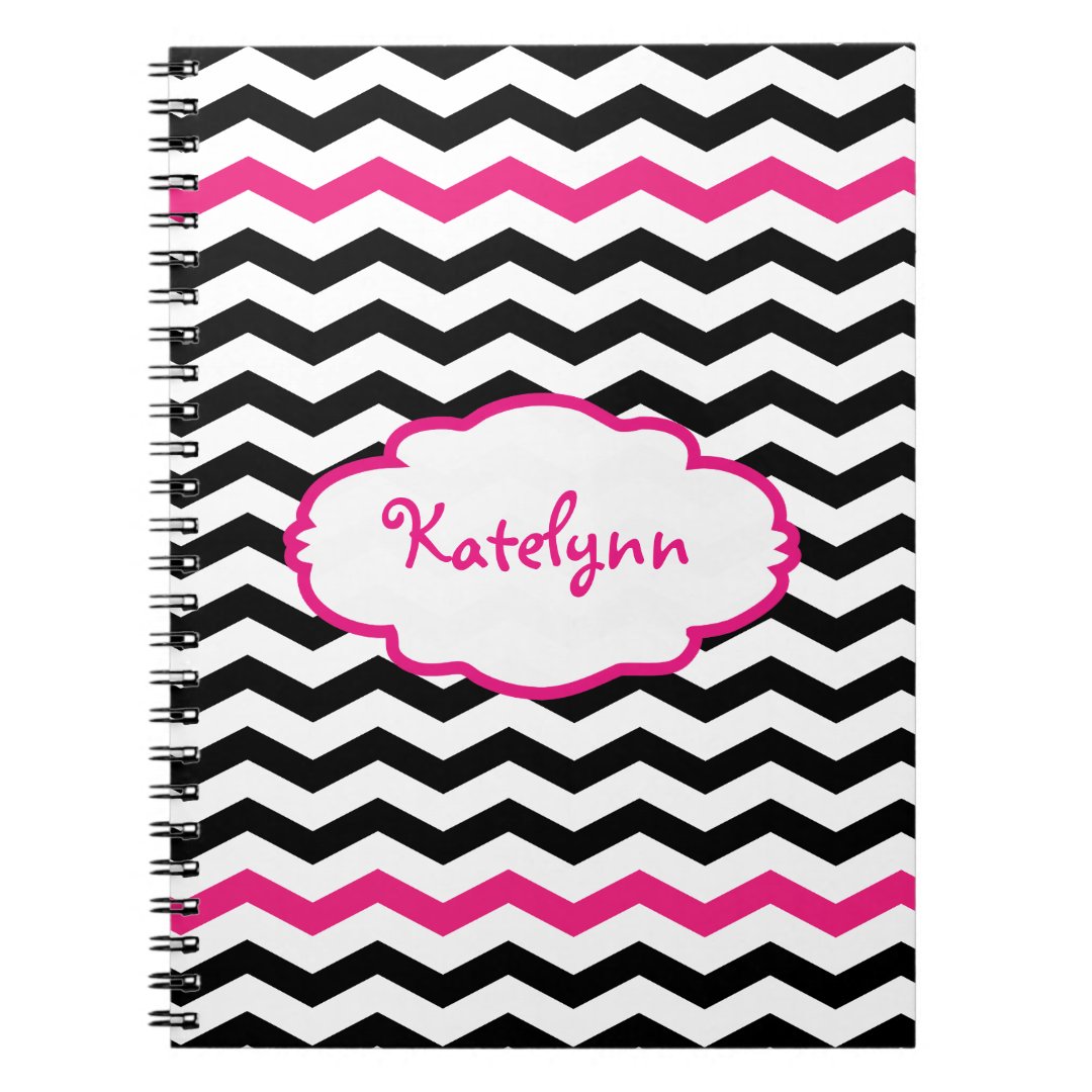 Personalized Black Pink Chevron Spiral Notebook | Zazzle