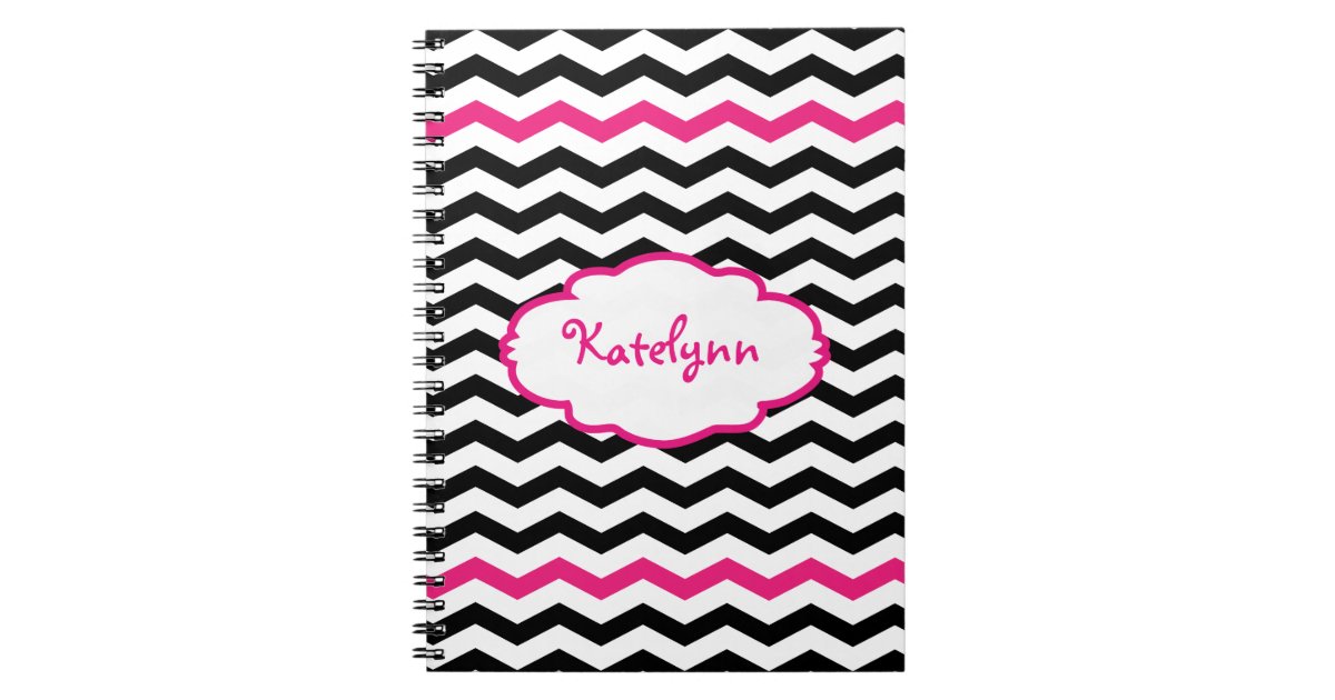 Personalized Black Pink Chevron Spiral Notebook | Zazzle