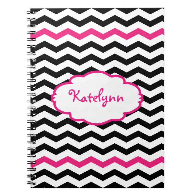 Personalized Black Pink Chevron Spiral Notebook | Zazzle
