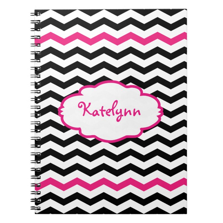 Personalized Black Pink Chevron Spiral Notebook | Zazzle