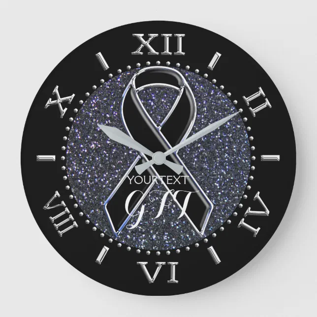 Personalized Black Ribbon Awareness on a Large Clock | Zazzle