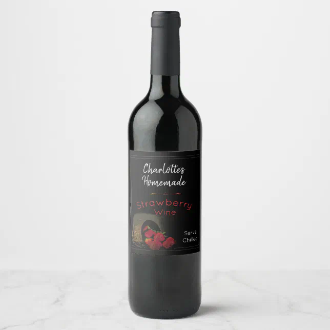 Personalized Black Strawberry Wine Wine Label | Zazzle