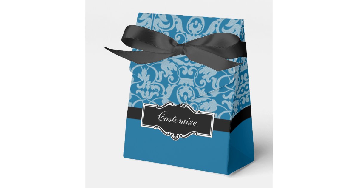 Personalized Black & Teal Damask Favor Box | Zazzle