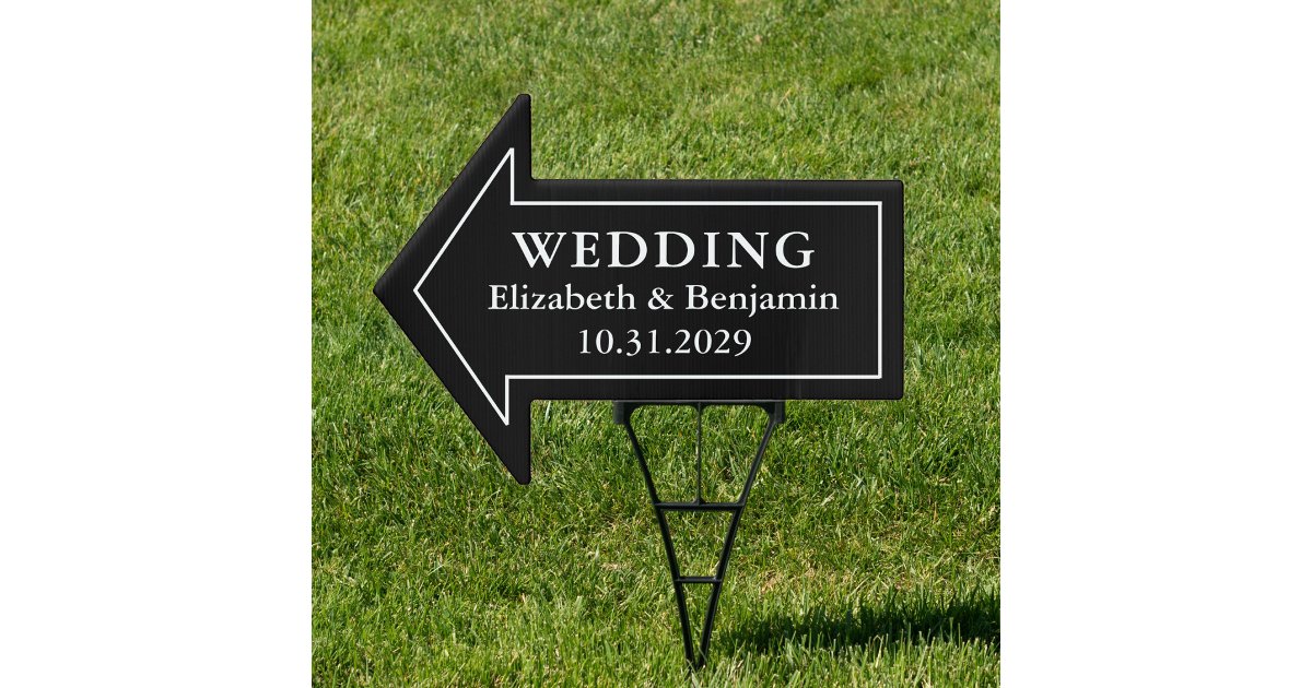 Personalized Black Wedding Direction Arrow Sign | Zazzle