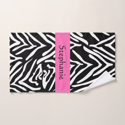 Personalized Black, White and Hot Pink Zebra Print Bath Towel Set | Zazzle