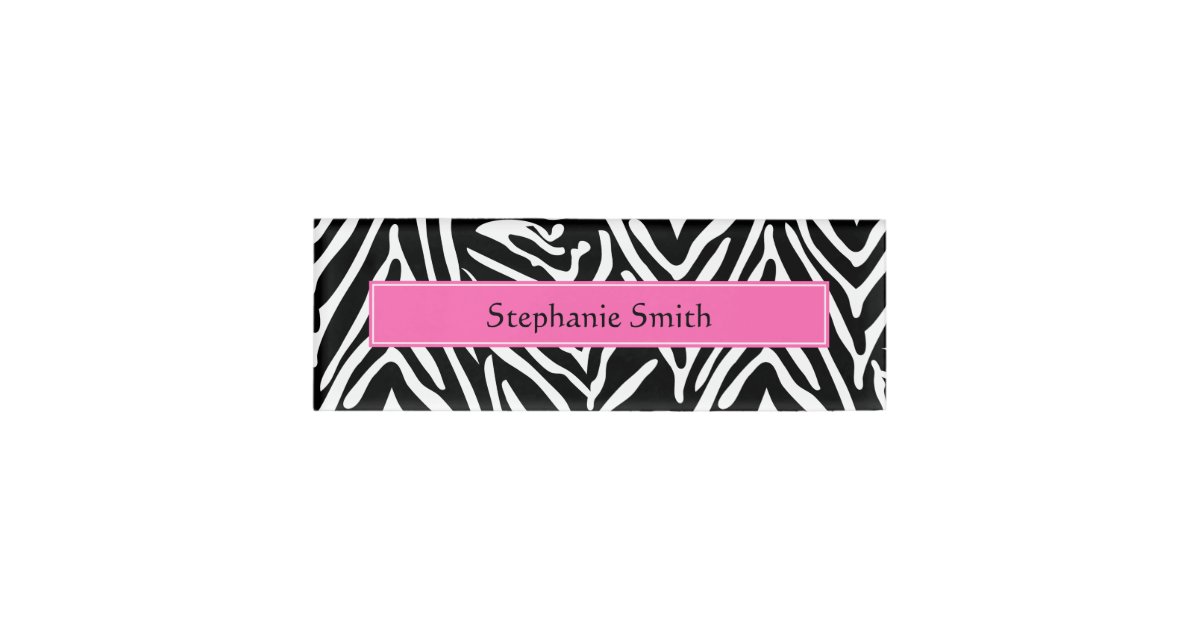 Personalized Black, White and Hot Pink Zebra Print Name Tag | Zazzle