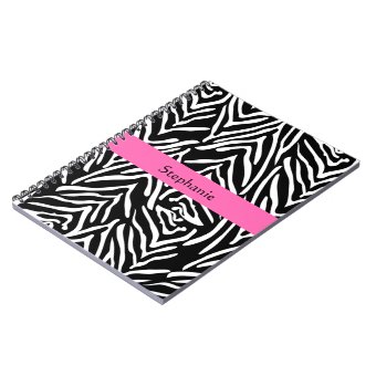 Personalized Black, White and Hot Pink Zebra Print Notebook | Zazzle
