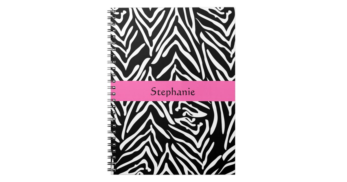 Personalized Black, White and Hot Pink Zebra Print Notebook | Zazzle