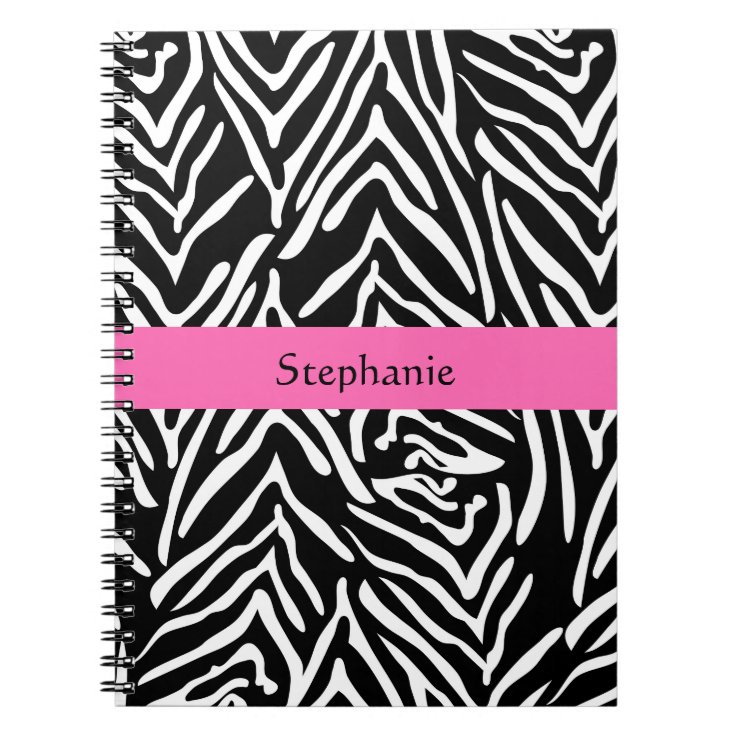 Personalized Black, White and Hot Pink Zebra Print Notebook | Zazzle