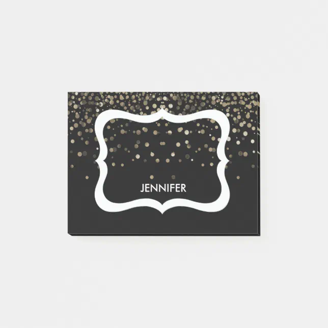 Personalized Black & White Border with Glitter Post-it Notes | Zazzle