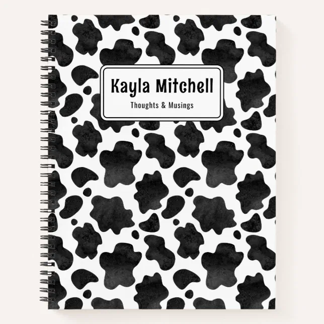 Personalized Black & White Cow Print Notebook | Zazzle