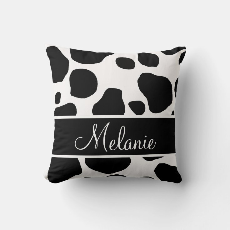 Personalized Black White Cow Spots Pillow | Zazzle