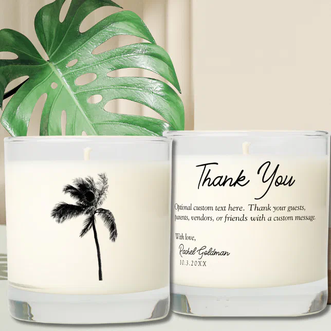 Personalized Black & White Palm Tree Favor Candle | Zazzle