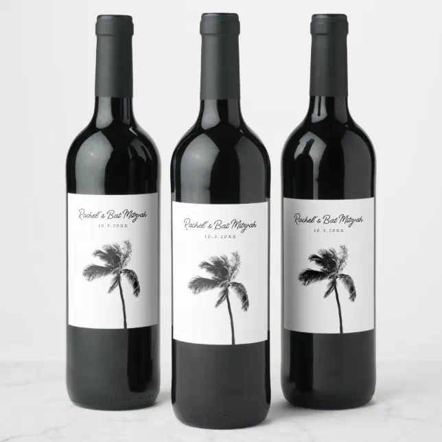 Personalized Black & White Palm Tree Wine Label | Zazzle