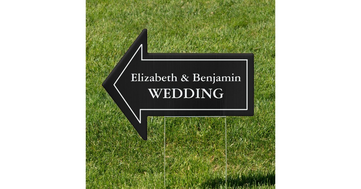 Personalized Black & White Wedding Direction Arrow Sign | Zazzle