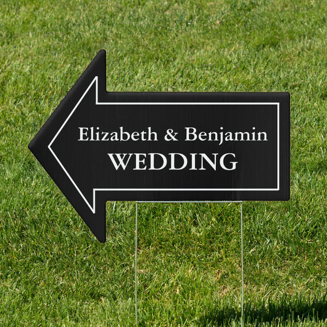 Personalized Black & White Wedding Direction Arrow Sign | Zazzle