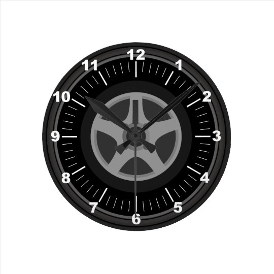 Personalized Blacked Out Tire and Rim Round Clock | Zazzle.com