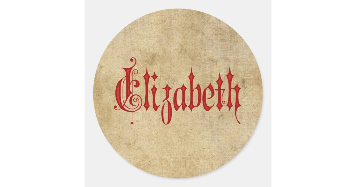 Personalized Blackletter Parchment Elizabeth Red Classic Round Sticker ...