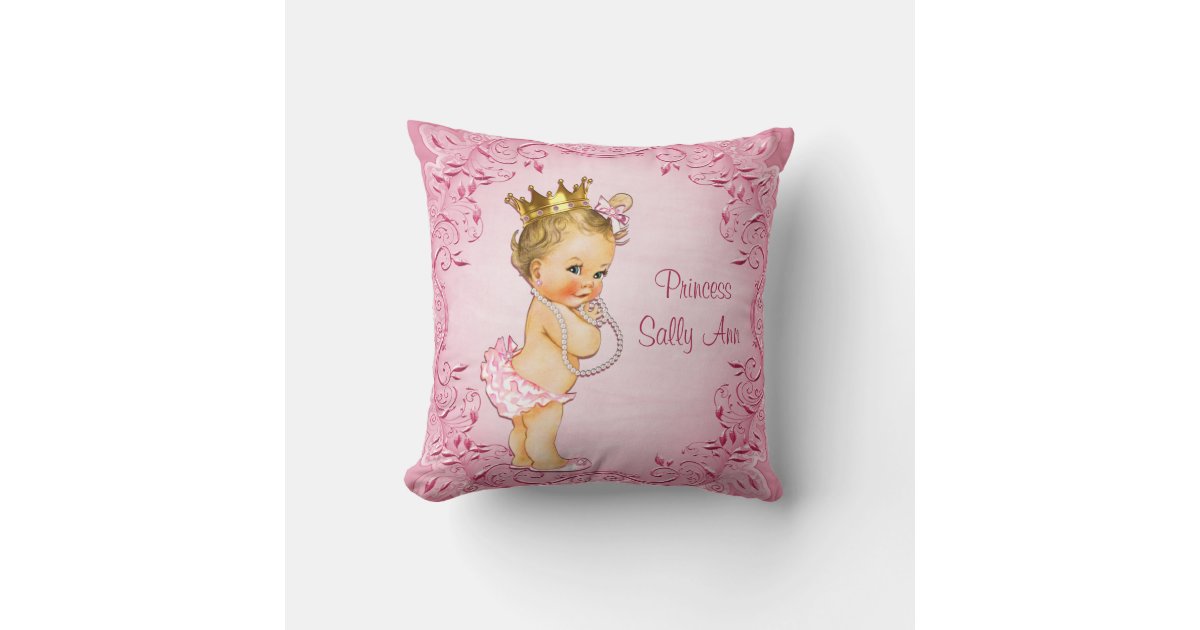 Personalized Blonde Princess Glamorous Pink Throw Pillow | Zazzle
