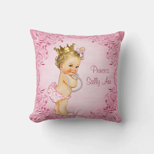 Personalized Blonde Princess Glamorous Pink Throw Pillow | Zazzle