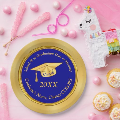 Personalized Blue and Gold Graduation Paper Plates | Zazzle