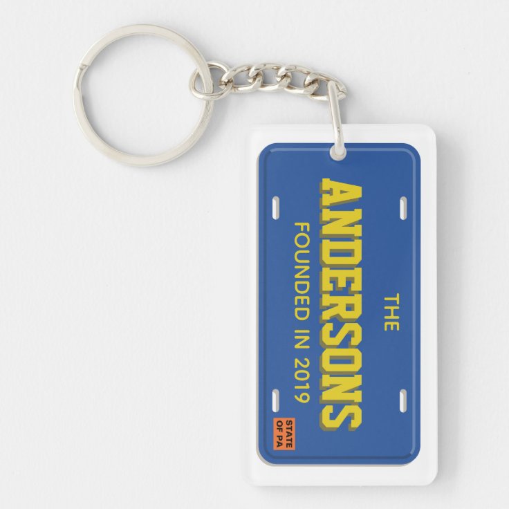 Personalized Blue and Gold License Plate Keychain | Zazzle