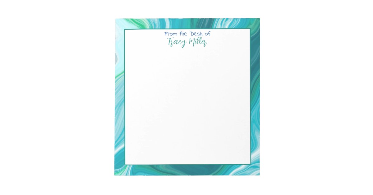 Personalized Blue and Teal Black Marble Notepad | Zazzle