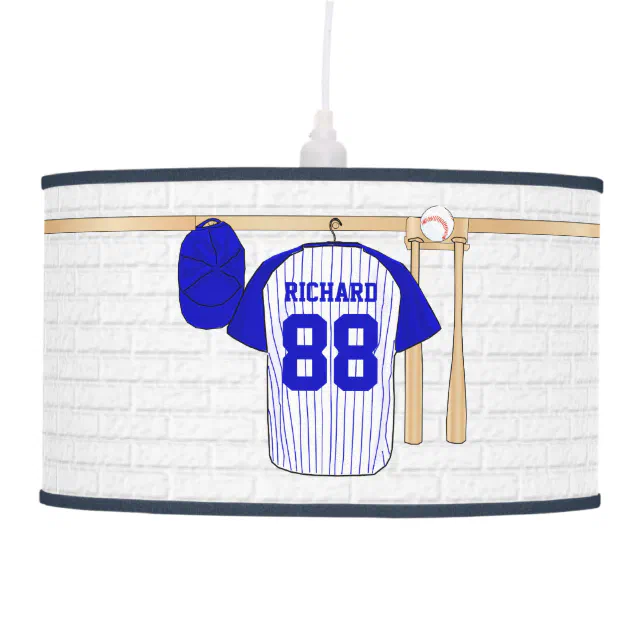 Personalized Blue and White Baseball Jersey Ceiling Lamp | Zazzle