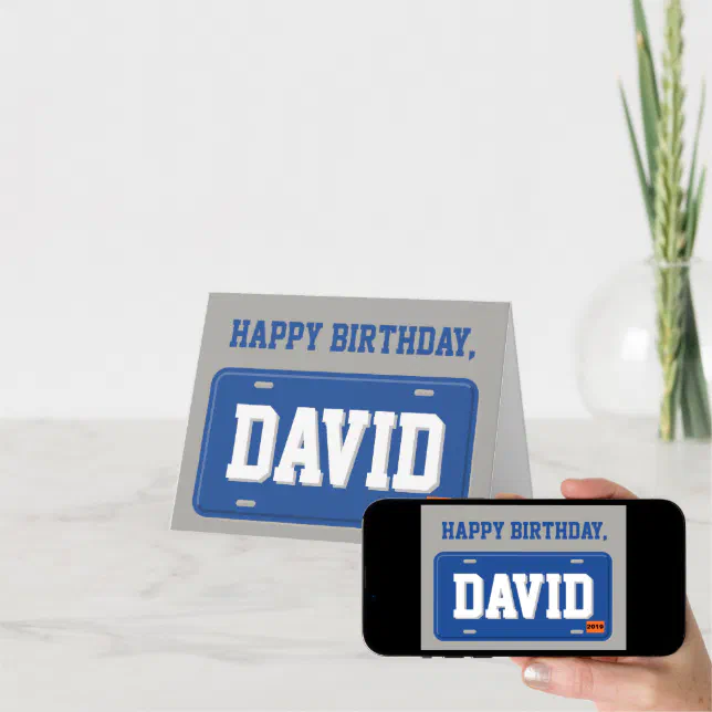 Personalized Blue and White License Plate Birthday Card | Zazzle